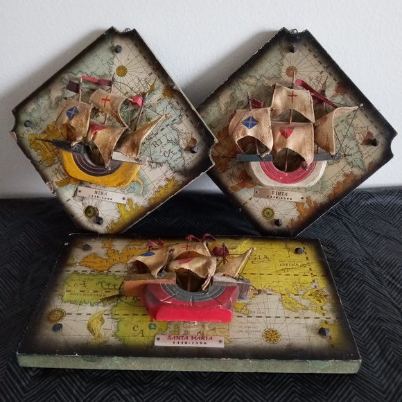 Art | Mid Century Wood Wall Plaques Nina Pinta And Santa Maria Ships ...